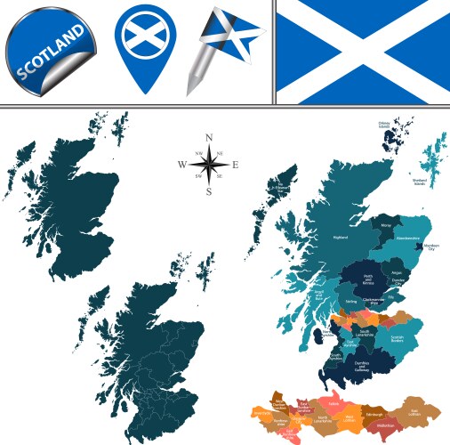 Map scotland with districts Royalty Free Vector Image