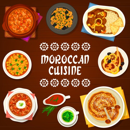 Moroccan cuisine restaurant dishes banner Vector Image