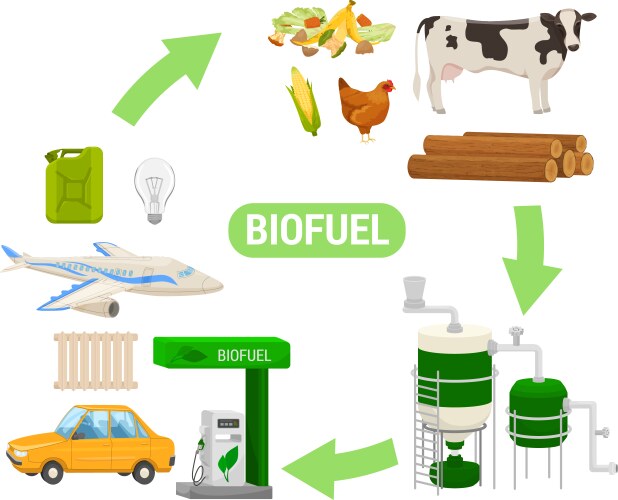 Biofuel production flat set Royalty Free Vector Image