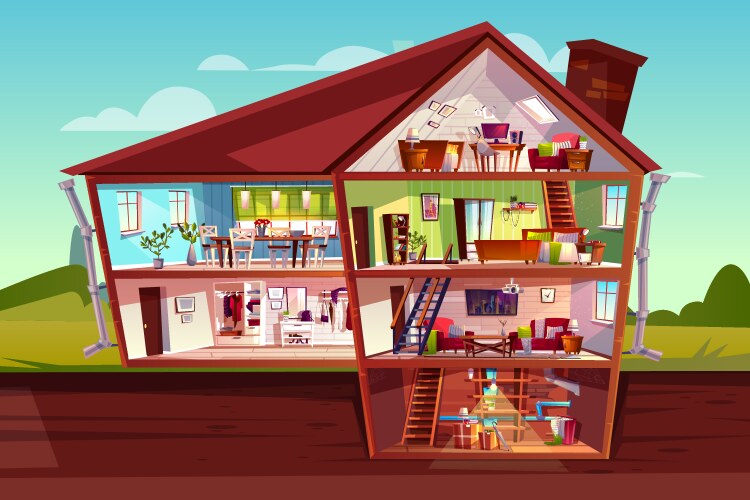 Cartoon multistorey house in cross section Vector Image