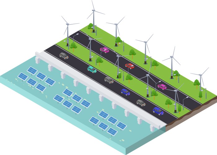 Isometric scene of wind turbines generating Vector Image Isometric scene of wind turbines generating Vector Image