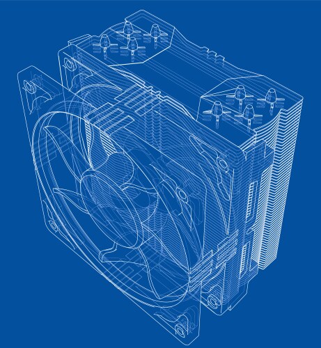 Cpu cooler heatsink drawings Royalty Free Vector Image