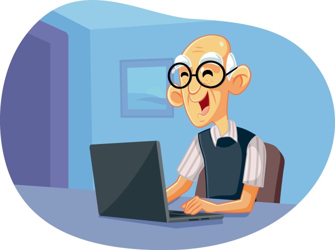 Old Man At Computer Animation