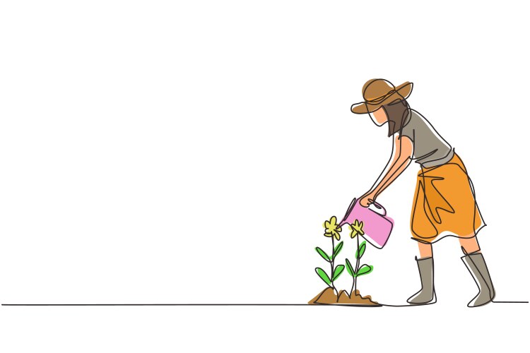 Continuous One Line Drawing Happy Couple Farmer Vector Image