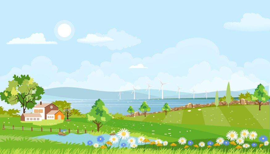 Cartoon spring landscape Royalty Free Vector Image