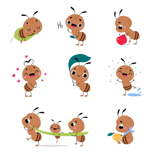 Cute Little Ant Baby Doing Various Activity Big Vector Image