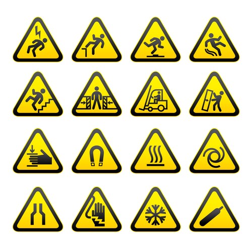Hazard warning signs caution icons Royalty Free Vector Image
