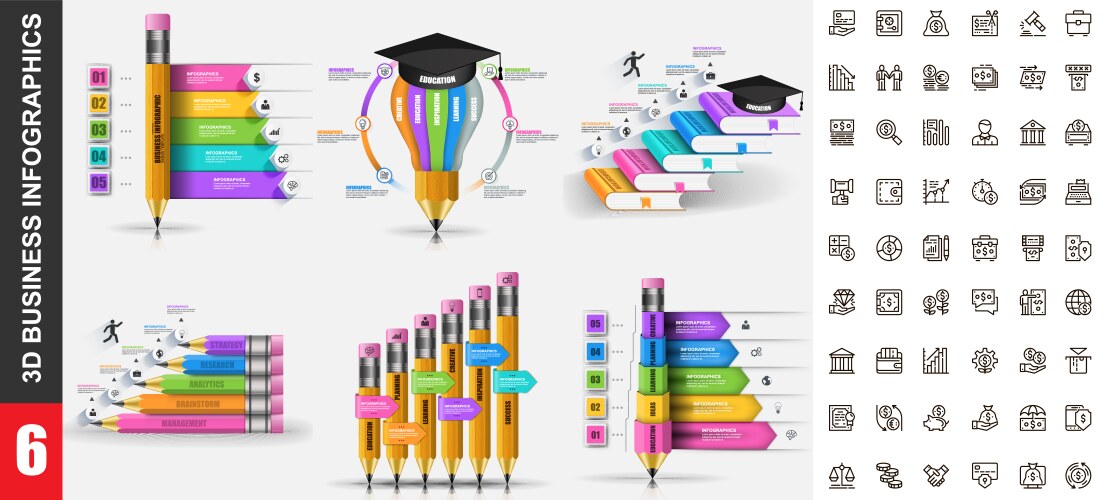 Bundle 3d infographics design template Royalty Free Vector