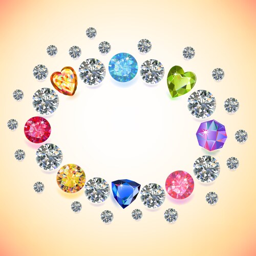 Colored gems heart shape frame Royalty Free Vector Image