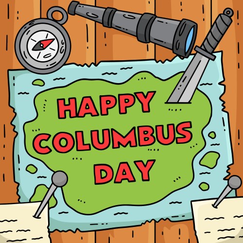 Happy columbus day on map cartoon colored clipart Vector Image