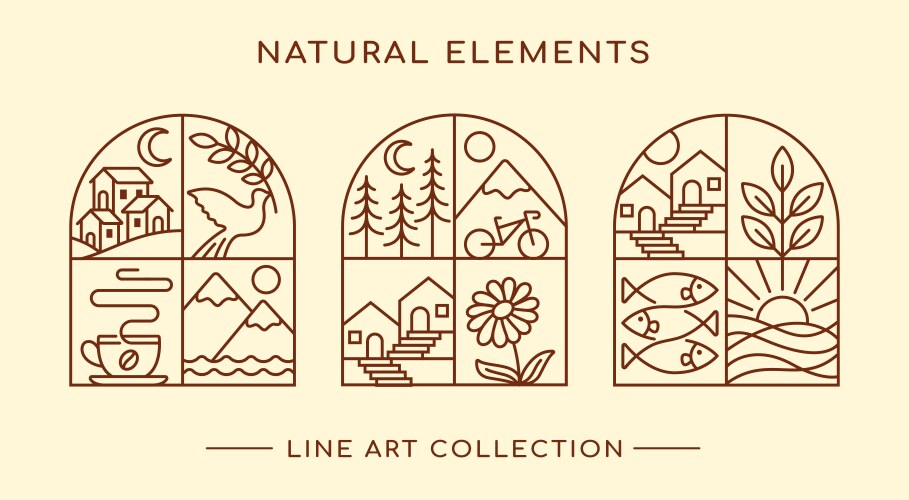 Natural element line art design collection Vector Image