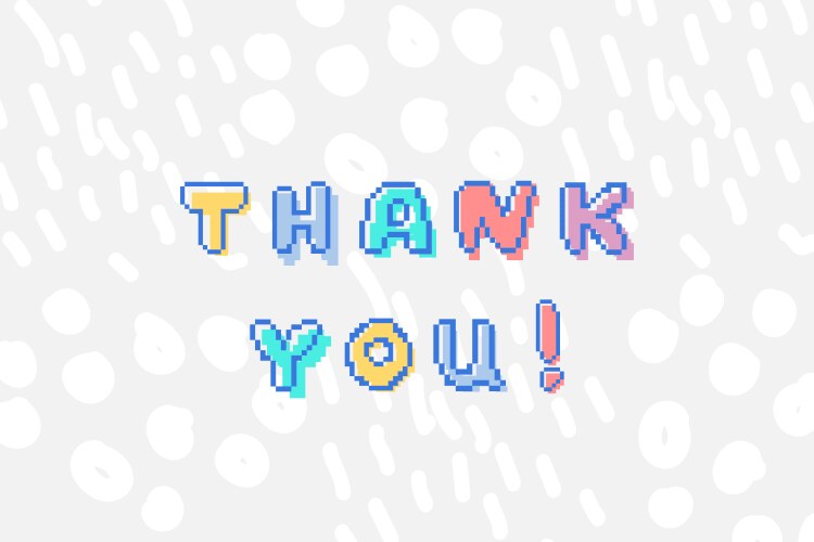 Thank you phrase in pixel art 8 bit Royalty Free Vector