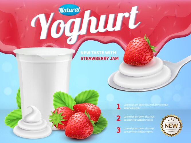 Yoghurt package advertising composition Royalty Free Vector