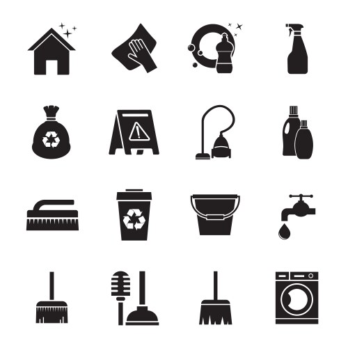 Cleaning black icon set Royalty Free Vector Image
