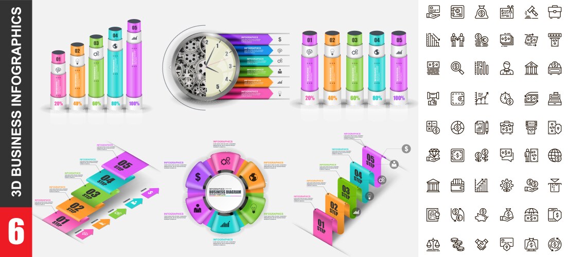 Bundle 3d infographics design template Royalty Free Vector