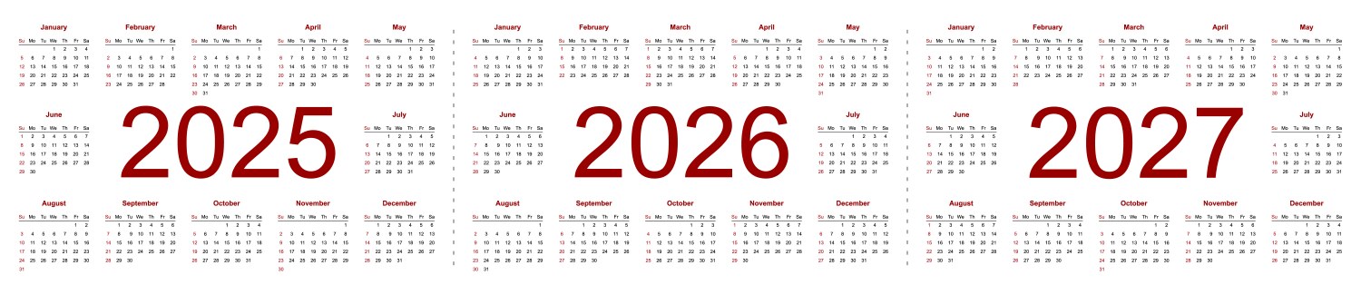 Simple editable calendars for year 2025 Royalty Free Vector