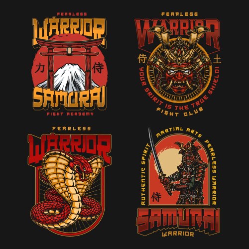 Japanese Fight Club Prints - Samurai & Torii Vector Image
