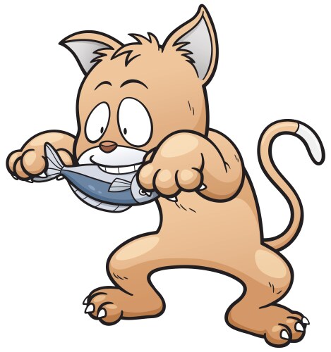 Cat eating fish cartoon clip art Royalty Free Vector Image