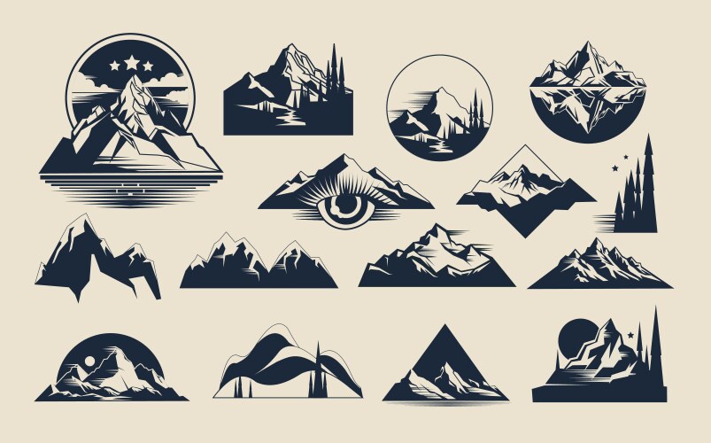 Set vintage mountain triangle logo view Royalty Free Vector