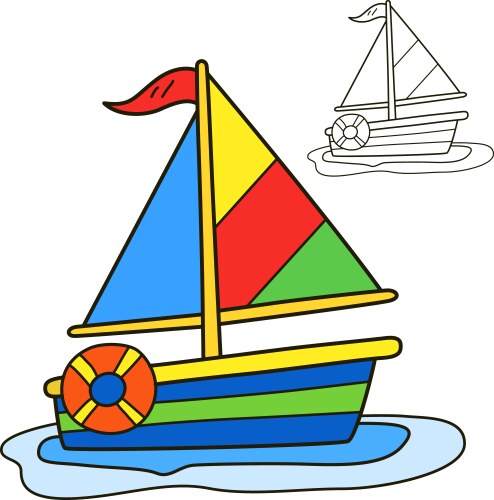 Cartoon Motor Ship Coloring Page Royalty Free Vector Image