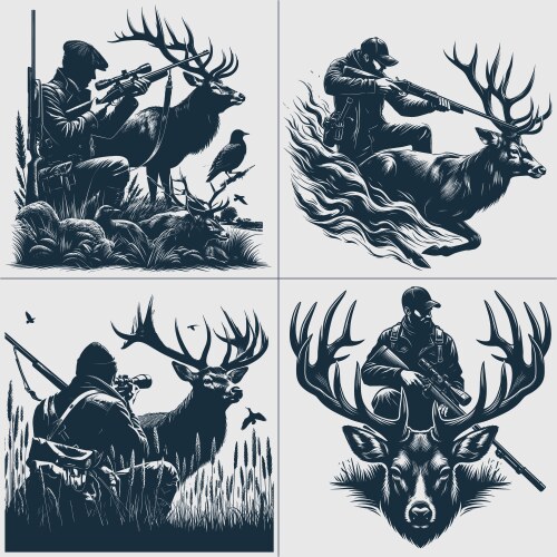 Deer hunting scene silhouette dad Royalty Free Vector Image