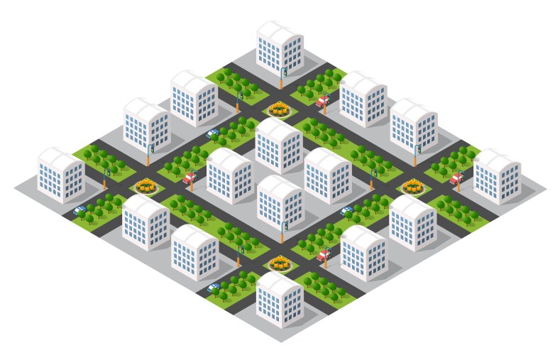 City blocks isometric set Royalty Free Vector Image