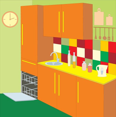 Cartoon kitchen counter with appliances Royalty Free Vector