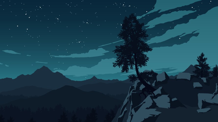 Landscape trees moon and mountains Royalty Free Vector Image