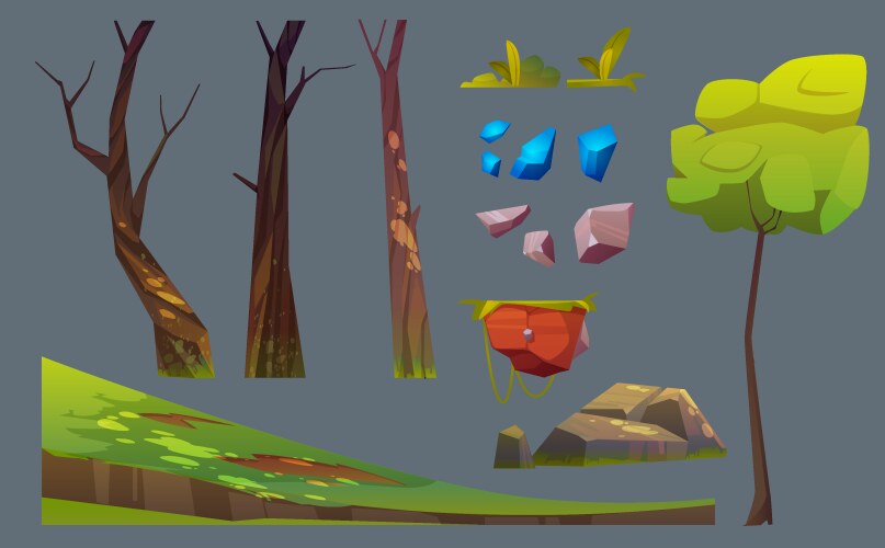 Forest landscape design elements set Royalty Free Vector