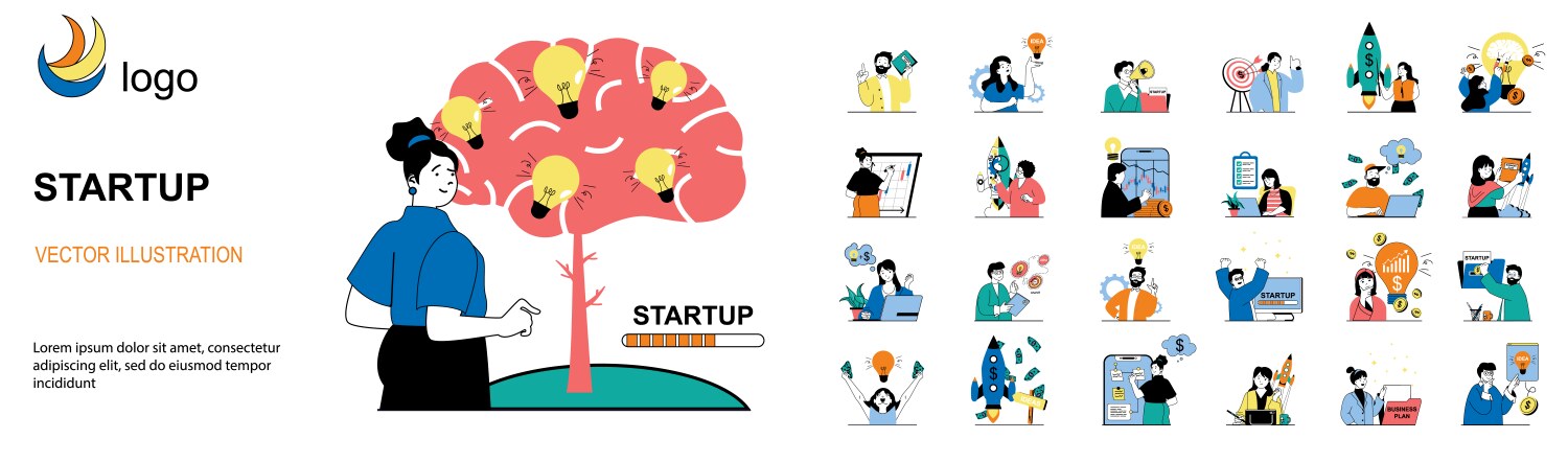 Startup concept with character situations mega set