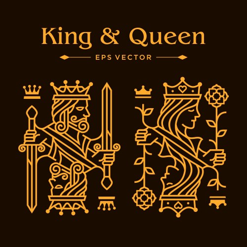 King and queen head figure line drawing icon set Vector Image