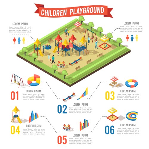 Kindergarten constructor isometric elements set Vector Image