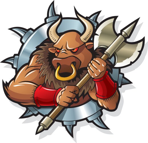 Bull minotaur character attacking Royalty Free Vector Image