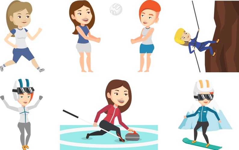 Cartoon young women funny characters humorous set Vector Image