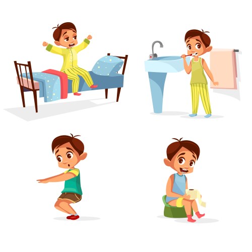 Boy daily activities little kid sleeps in a bed Vector Image