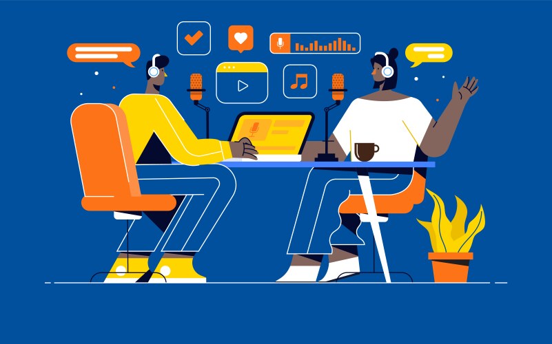 Podcast streaming audio recording process Vector Image