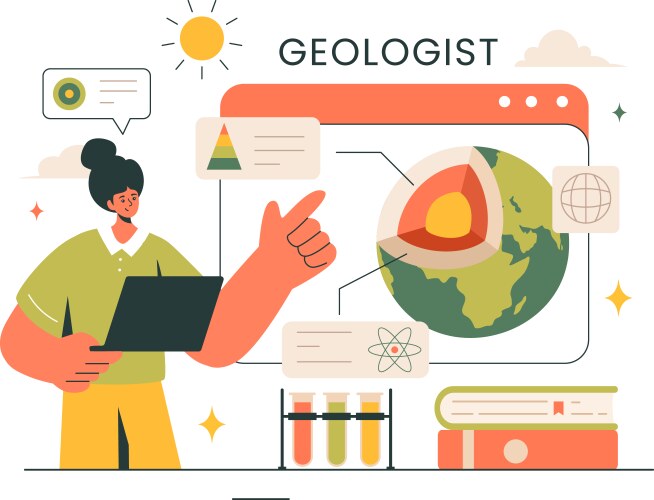 Geologist with soil analysis and features Vector Image