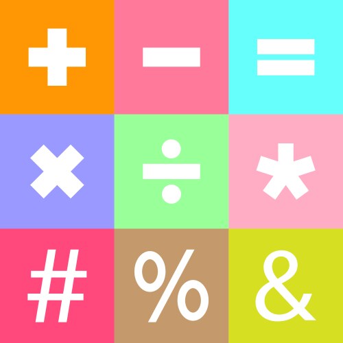 Bright vivid math symbols addition subtraction Vector Image