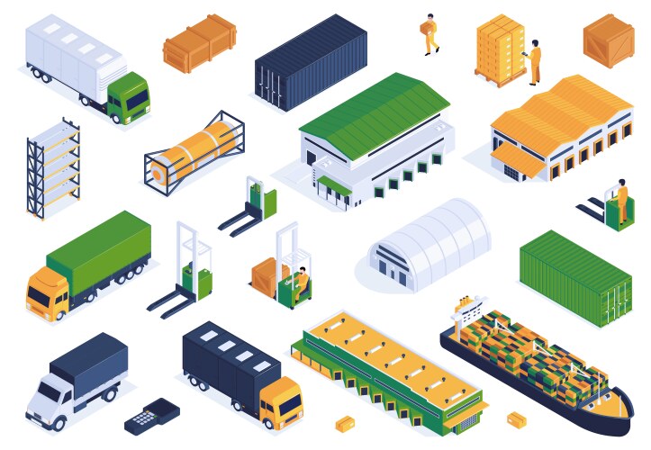 Logistics isometric icons set with cargo trucks Vector Image
