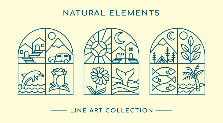 Natural element line art design collection Vector Image