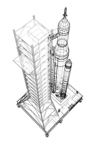 Industrial rocket launcher wire-frame digital Vector Image