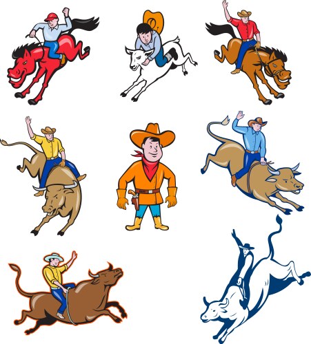 Rodeo cowboy texas longhorn bull Royalty Free Vector Image