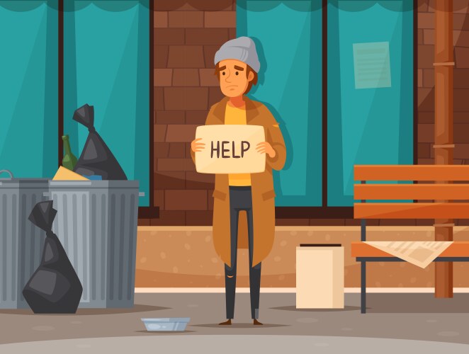 Homeless people cartoon infographics Royalty Free Vector