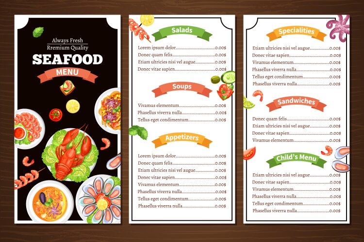 Seafood menu background Royalty Free Vector Image