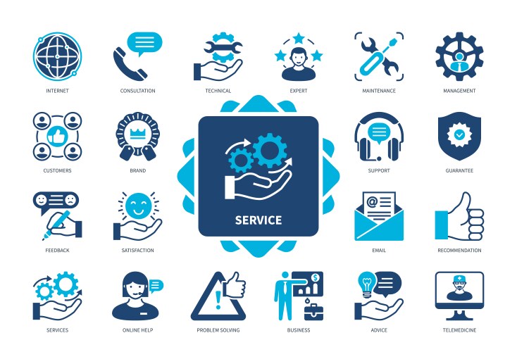 Help desk solid icon set Royalty Free Vector Image