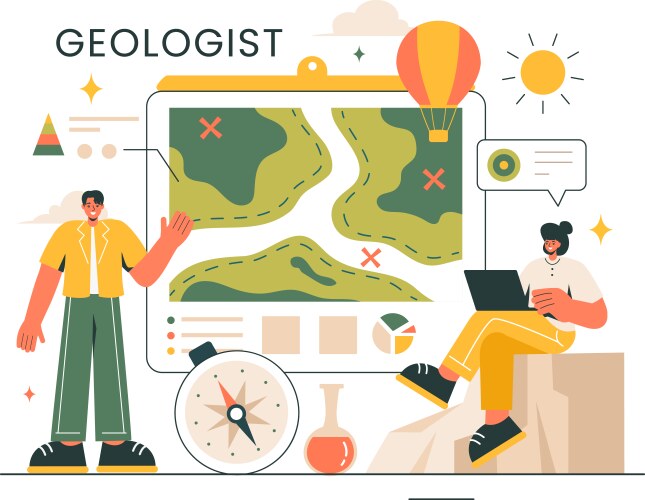 Geologist with soil analysis and features Vector Image