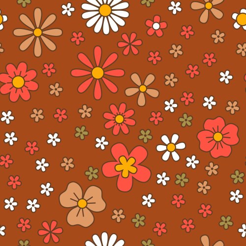 Retro groovy vintage florals seamless borders set Vector Image