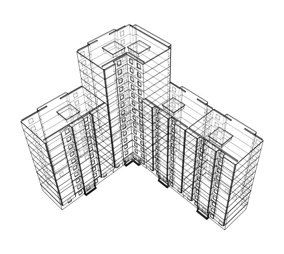 Wire-frame model a multi-storey building Vector Image