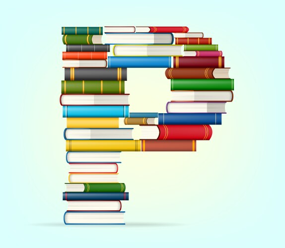 Alphabet from stacks of multi colored books Vector Image