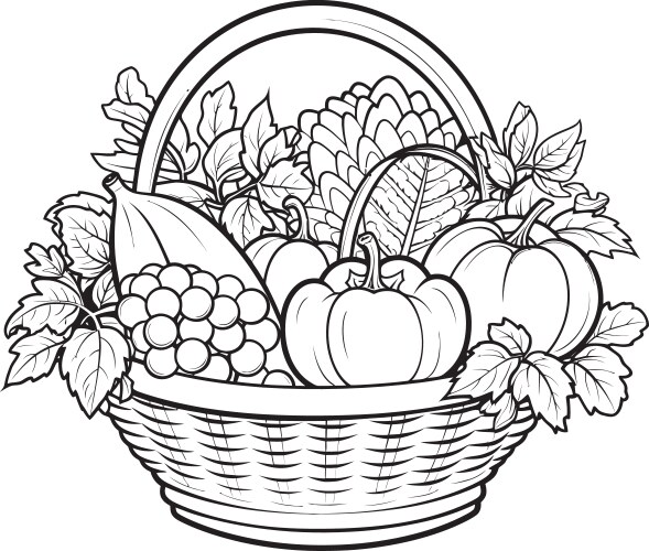 Veggie medley coloring pages overflowing Vector Image